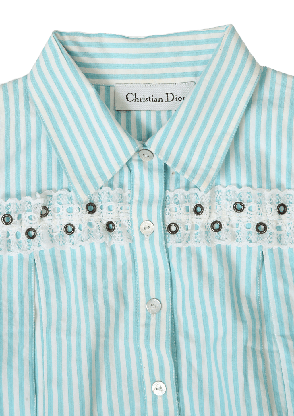 BLUSA CHRISTIAN DIOR STRIPED LACE TRIMMED TOP AZUL 10Y ORIGINAL – Gringa