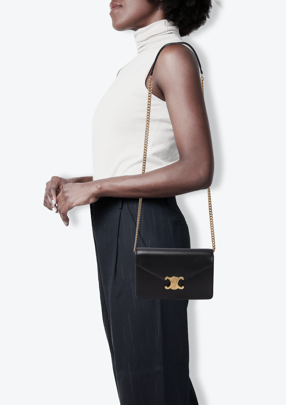 BOLSA CELINE TRIOMPHE MARGO WALLET ON CHAIN PRETO ORIGINAL – Gringa