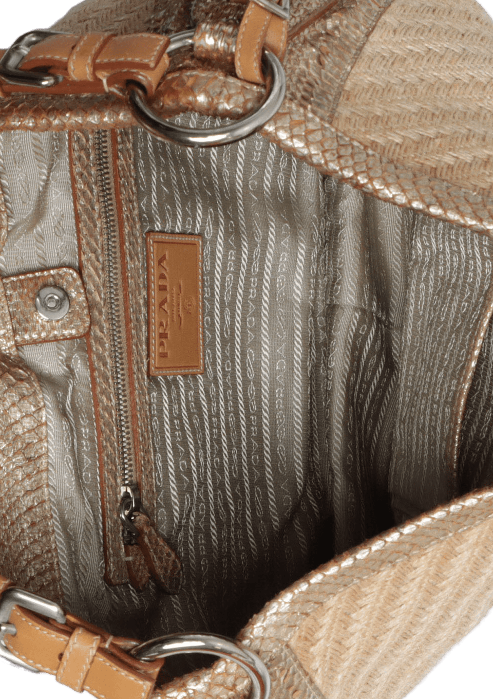 BOLSA PRADA PYTHON JUTE HOBO BEGE ORIGINAL – Gringa