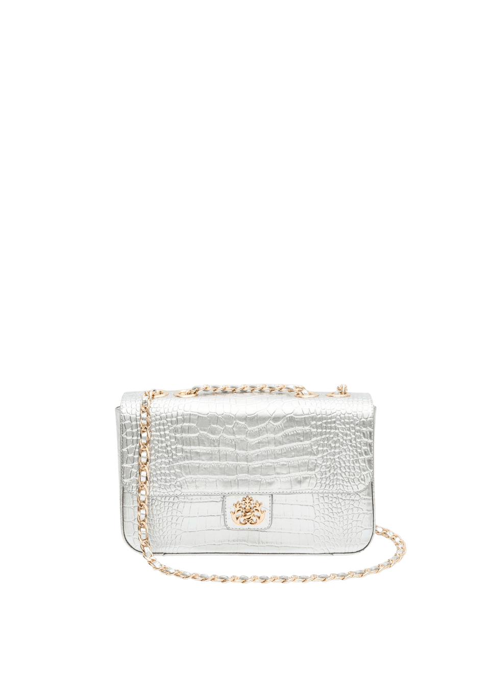 BOLSA ISLA BOLSA ANNE JUMBO EM COURO NATURAL NEW CROCO PRATA METALIZADO ...