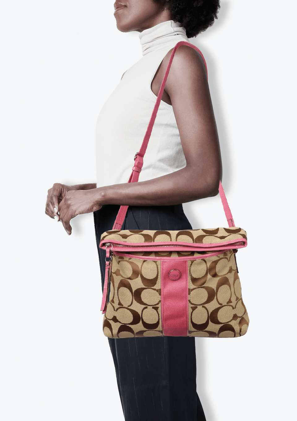 Bolsa Coach Signature Foldover Bag Bege Original – Gringa