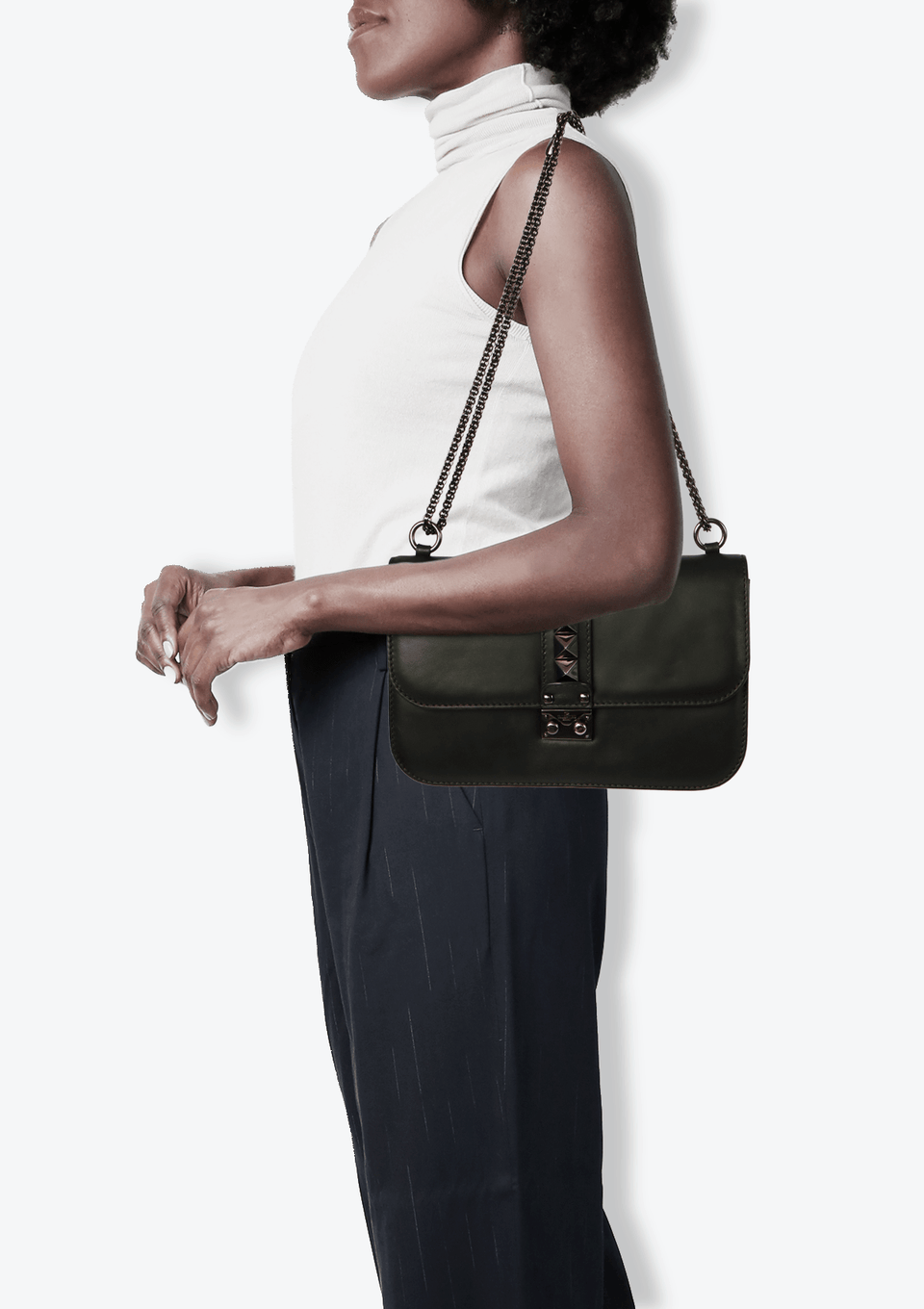 Bolsa Valentino Medium Glam Lock Preta Original – Gringa